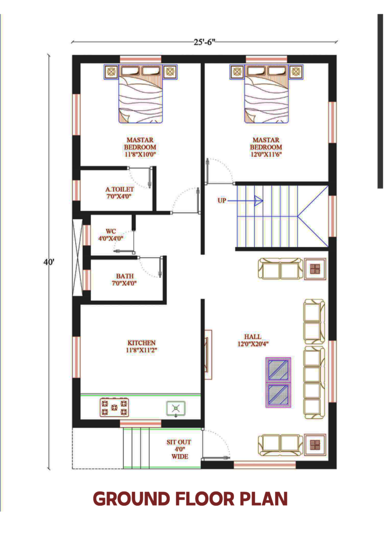 25x40 East-Facing House Plan – Vaastu Perfect